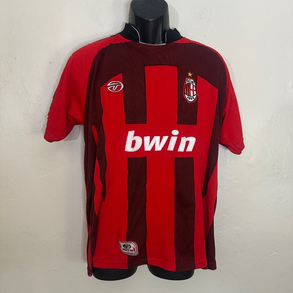 Ac Milan Soccer Jersey 20" Armpit To Armpit Seams Pol… - Gem